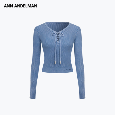 ANN ANDELMAN 26春夏新款女士双色坑条绑带针织衫银泰百货 301286