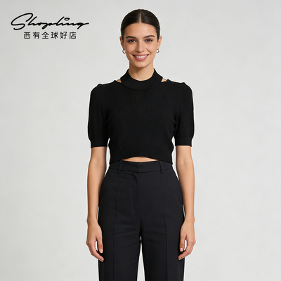 SYSTEM 度假氛围感女士纯色短袖针织套头毛衣银泰百货 301596