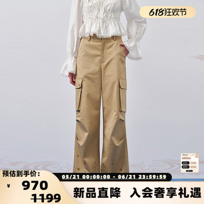 Three Quarters26春夏新品重磅珠管绣工装休闲裤银泰百货 301355