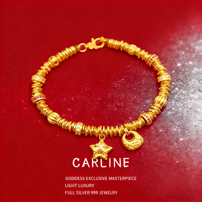 中国珠宝玫瑰花黄金手链女足金手串纯金小克重串珠生日礼物送女友