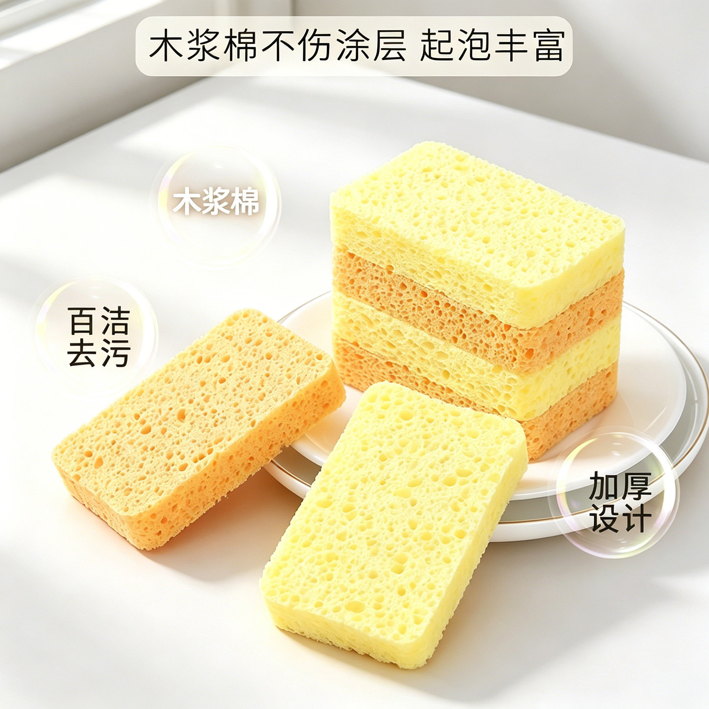 洗碗海绵百洁布厨房去污刷锅神器天然木浆棉双面清洁擦家用不沾油