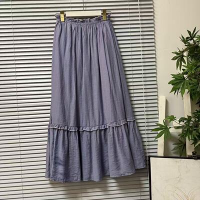 0318-28法国单高腰天丝长裙半身裙女装松紧腰宽松型优雅女士简约