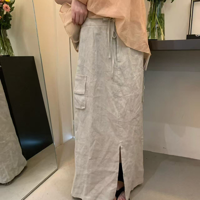 IU ROOM-26夏上新日系工装风抽绳系带宽松长款直筒裙半身裙5725