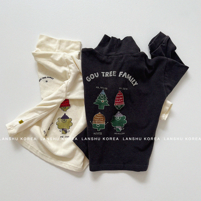 【Gou】懒鼠韩国童装25冬款男童女童时髦趣味卡通字母高领打底T恤