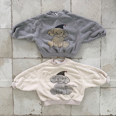 【Mnbb】懒鼠韩国童装25冬款男童女童复古大象印花加绒卫衣