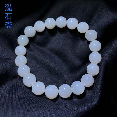 15A283 天然和田玉老料羊脂白玉手链串10mm油膏单圈女首饰礼物