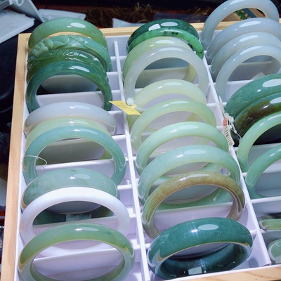 DD0373 天然和田玉手镯且末蓝白玉烟紫烟灰一物一图玉镯女