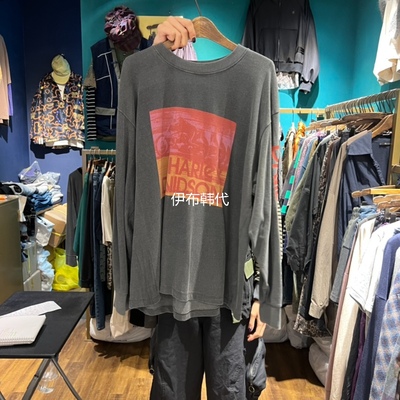 圆领水洗做旧字母宽松长袖T恤