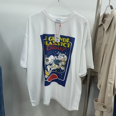圆领卡通太空狗宽松短袖T恤