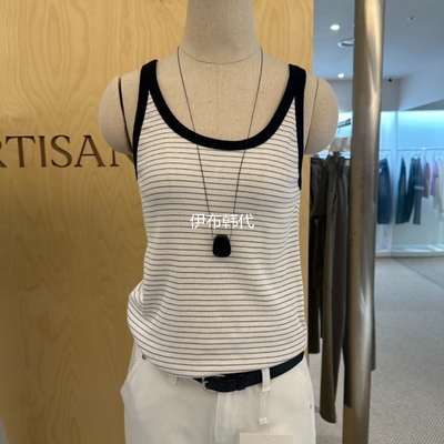 夏款圆领休闲包边彩色条纹背心
