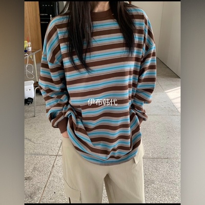 圆领休闲简约条纹宽松长袖T恤