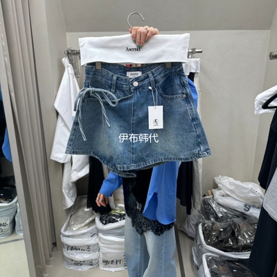 磨白做旧层叠绑带牛仔裤裙短裤