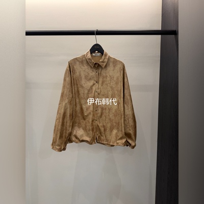 翻领休闲褶皱PU休闲衬衫外套女