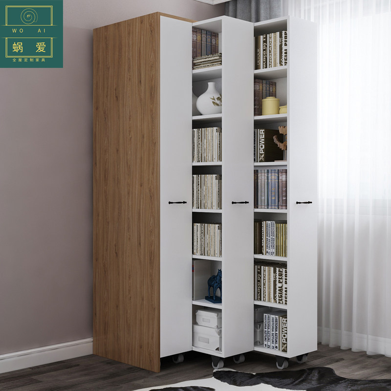 简约现代移动书柜小户型省空间储物书柜推拉抽屉式伸缩书架带滑轮_虎窝淘
