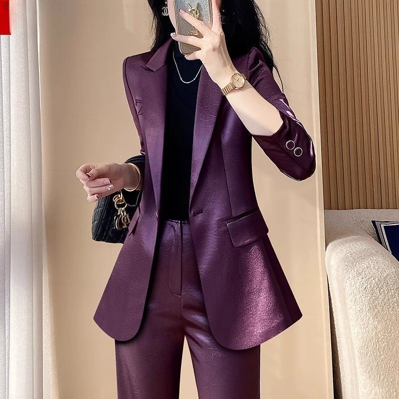 气质名媛高端正装西服套装女2026新款红色暗纹职业西装西裤两件套
