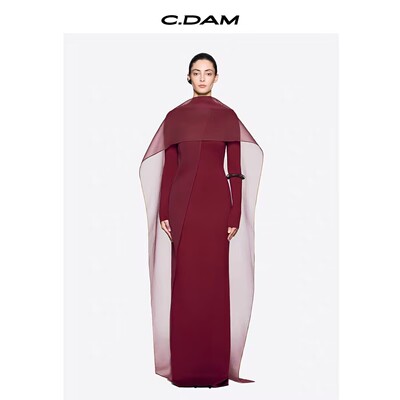 TURIGHT买手店26SS现货CHATS by CDAM 立领欧根纱披肩式连衣裙