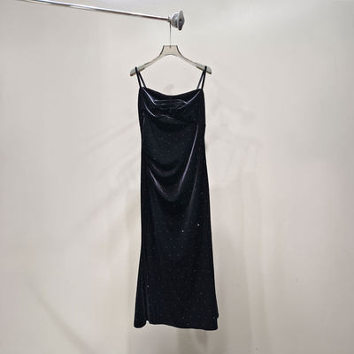 NKC.欧洲站小众HELMCH荡领闪钻修身鱼尾礼服裙开叉长吊带连衣裙女