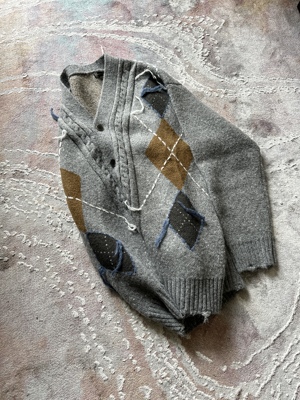 undercover开衫V领羊毛手绣经典日潮秋冬菱格针织衫潮牌保暖毛衣