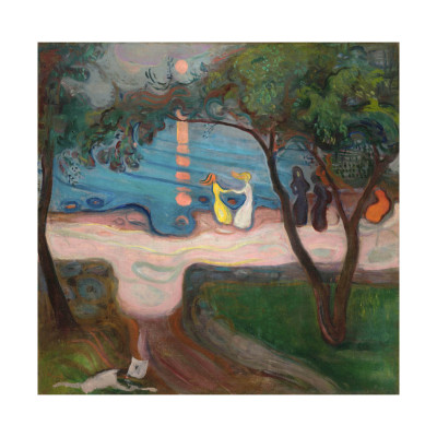 蒙克在沙滩上跳舞Munch油画卧室挂画名画手绘临摹复制客厅风景画