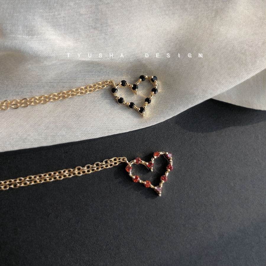 TYUSHA特惠NO.2 18K包金爱心型镶钻锆石项链锁骨链本命年红/闪黑_虎窝淘