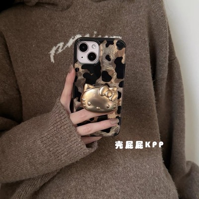 黑金高级感可爱kt猫支架适用iPhone15promax苹果16pro手机壳13防摔141211全包17promax新款xsxr女78plus双层