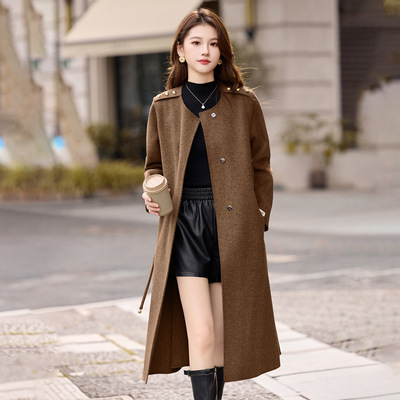 设计感围巾领双面毛呢大衣女2025新款气质时尚呢子外套HM2520