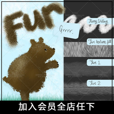 Procreate笔刷 5款手绘插画动物毛发茸毛画笔iPad触大师级画板308