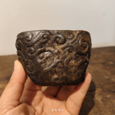 原创孤品【吉庆连绵】缠枝纹7亿岁安化冰碛岩纯手工豹纹异型100cc