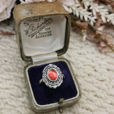 Vintage中古欧洲回流925银莱茵石戒指16号