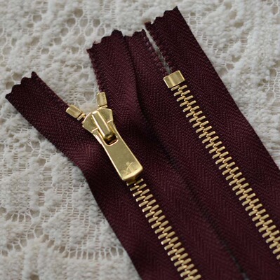 YKK5#金铜Excella闭口 淡咖拉链10-80cm 金属棕布拉锁 防酸性链条