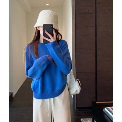 AMR UU◆显白减龄 慵懒范显瘦纯色圆领羊毛衫毛衣女2025新款秋冬