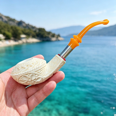 土耳其海泡石大号烟斗Ahmet Gövem925银圈奥斯曼雕花飞碟包邮