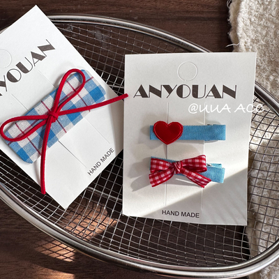 可爱～撞色甜美手工发夹ins红色蝴蝶结边夹发饰韩国织带原创