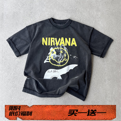 EVIL GAZER 复古洗水做旧涅槃乐队科本kurt cobain黑色短袖T恤