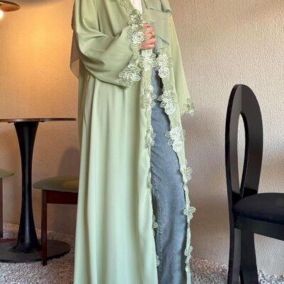 新款马来西亚长袍蕾丝拼接开衫长袍女Open Abaky Kimono Robe