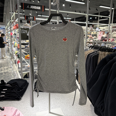 正品Nike耐克 女子 新款罗纹刺绣运动透气圆领长袖T恤 HV8728-063