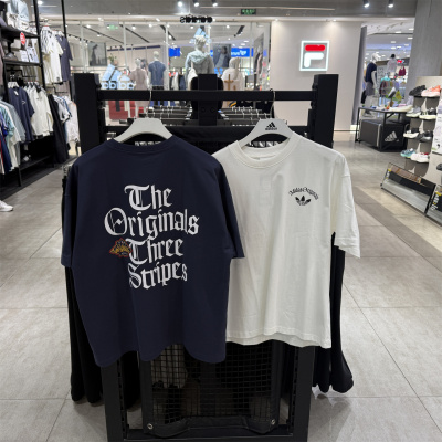 Adidas三叶草26年夏季男女字母印花纯棉运动短袖T恤KT3042 KT3041