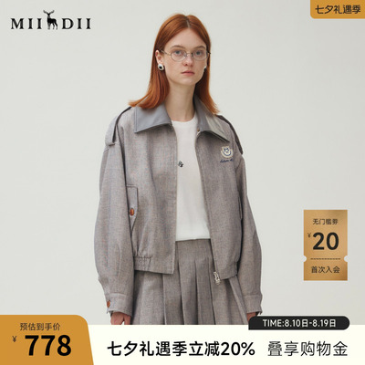 谜底外套长袖女2025秋新品复古可拆领皮领短款宽松夹克253MW1168