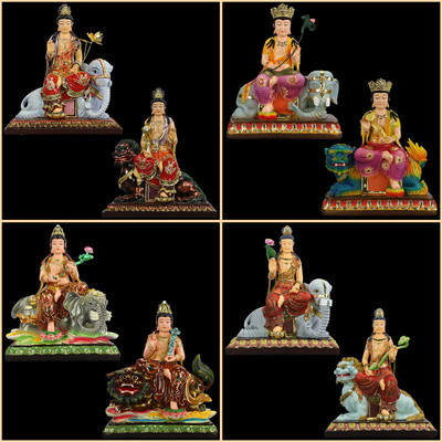 多款家居佛堂带骑文殊普贤菩萨座骑师利菩萨中式树脂桌面佛像摆件