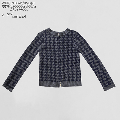 WEIQIN经典收腰千鸟格羊毛拉链