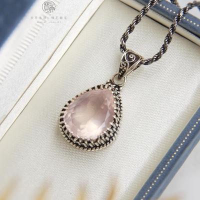 天然芙蓉晶粉晶吊坠大气典雅女款银气质S925银颈饰时尚百搭毛衣链