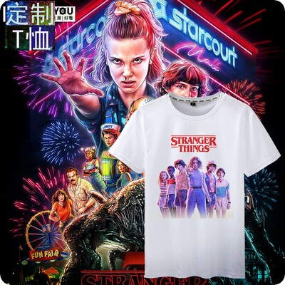 美剧怪奇物语印花T恤STRANGERTHINGS第三季男女夏季上衣白色