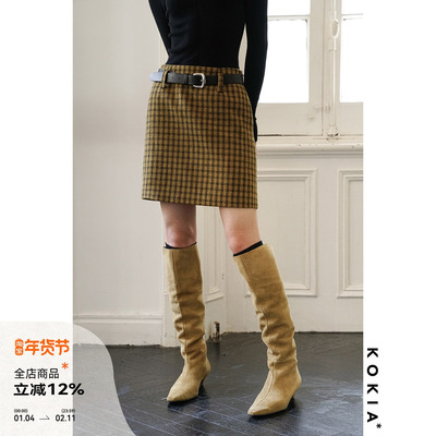 KOKIA高密澳毛细格子迷你短裙