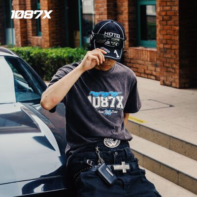 1087X恶搞野马做旧T恤