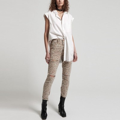 清仓 一件4折两件2.8折 不退不换One Teaspoon高腰豹纹小脚牛仔裤