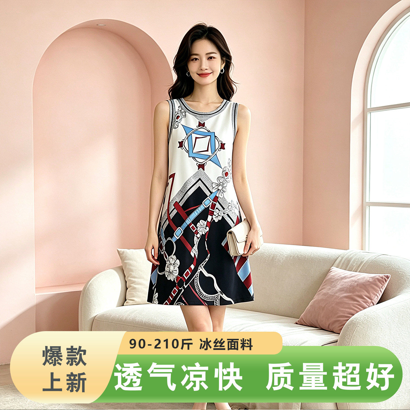 巨显瘦遮肉大码连衣裙高级感胖mm女夏无袖背心裙2026正流行中长款