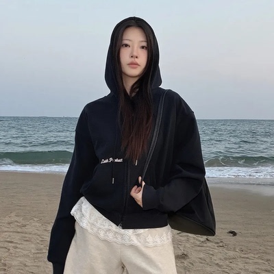 韩国正品直邮luth product复古小鹿连帽卫衣女拉链开衫休闲外套