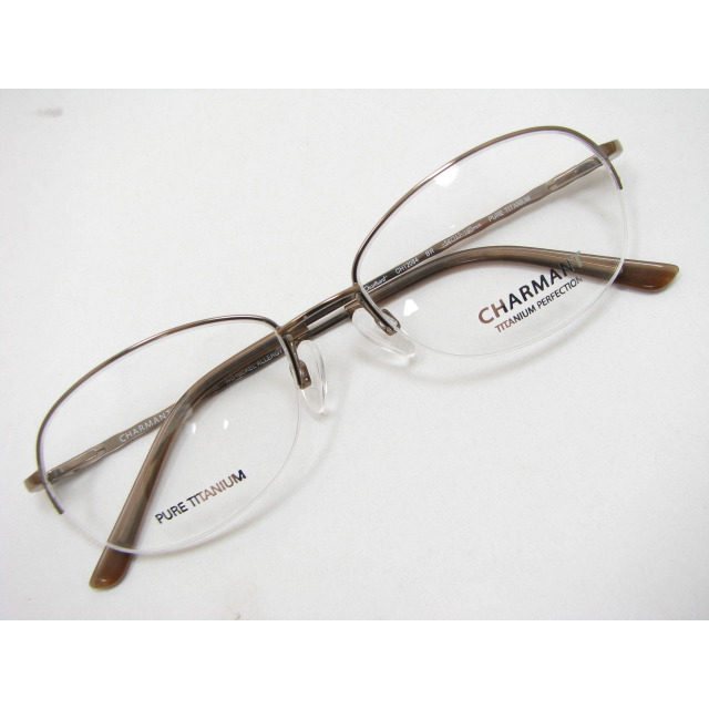 Charmant夏蒙纯钛近视眼镜框架CH12084 BR茶色经典款半框_虎窝淘