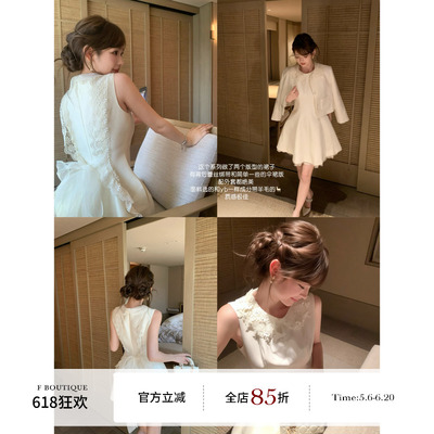 F boutique「古早千金」重工水溶蕾丝刺绣蝴蝶结绑带连衣裙+外套