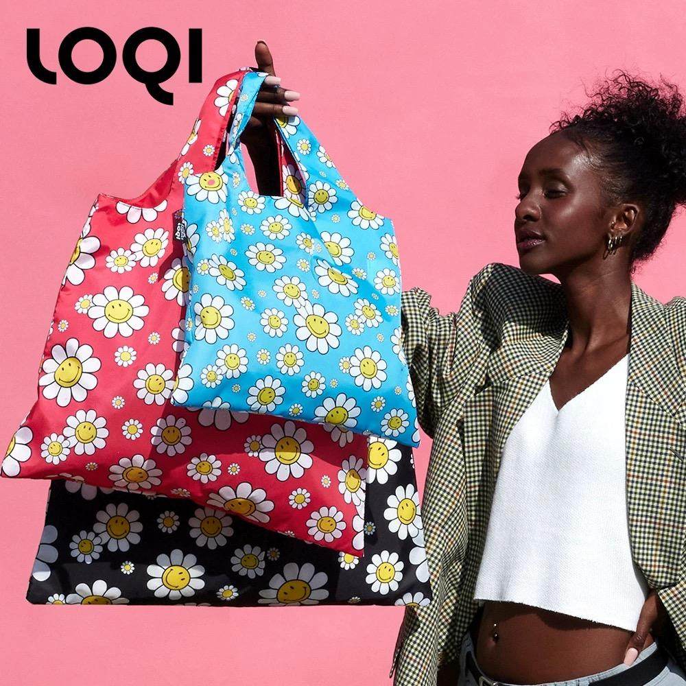 LOQI花朵笑脸联名折叠便携购物袋环保袋大小号单肩手提女包袋 - 天天券